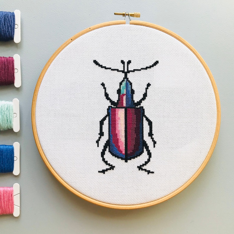 Cross Stitch Pattern Purple Bug Modern Cross Stitch Purple | Etsy