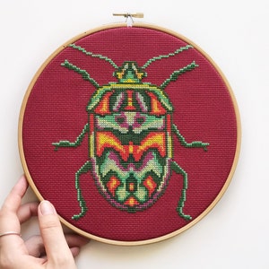 Green Neon Bug Cross Stitch Pattern PDF, Colorful Geometric Beetle ...