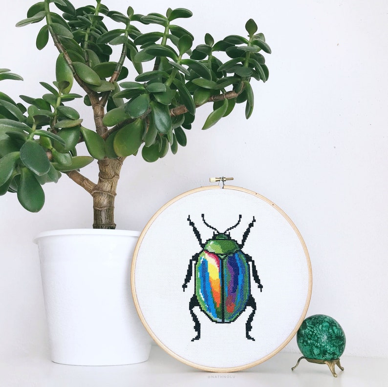 Rainbow Beetle Cross Stitch Pattern PDF Modern Bug Cross - Etsy