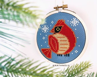 Cross Stitch Pattern, Winter Red Cardinal, Christmas Ornament, Holiday ...