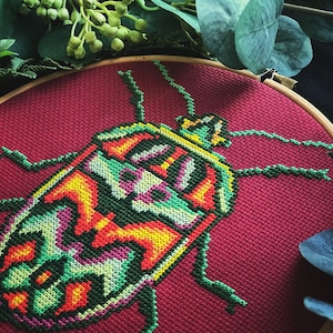 Green Neon Bug Cross Stitch Pattern PDF, Colorful Geometric Beetle ...