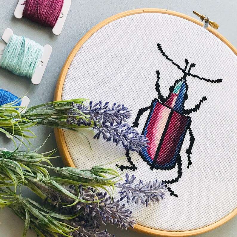 Cross Stitch Pattern Purple Bug Modern Cross Stitch Purple | Etsy
