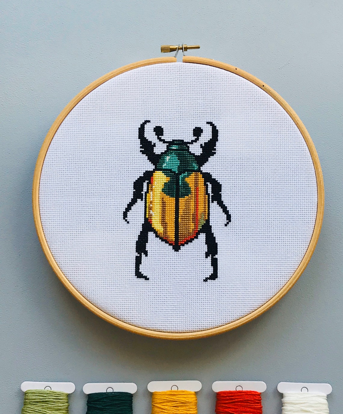 Modern Cross Stitch Pattern Yellow Bug, Cross Stitch Pattern PDF ...