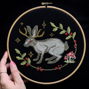 Jackalope Horned Rabbit Cross Stitch Pattern PDF - Mystical Easter Bunny, Mythical Creature ...