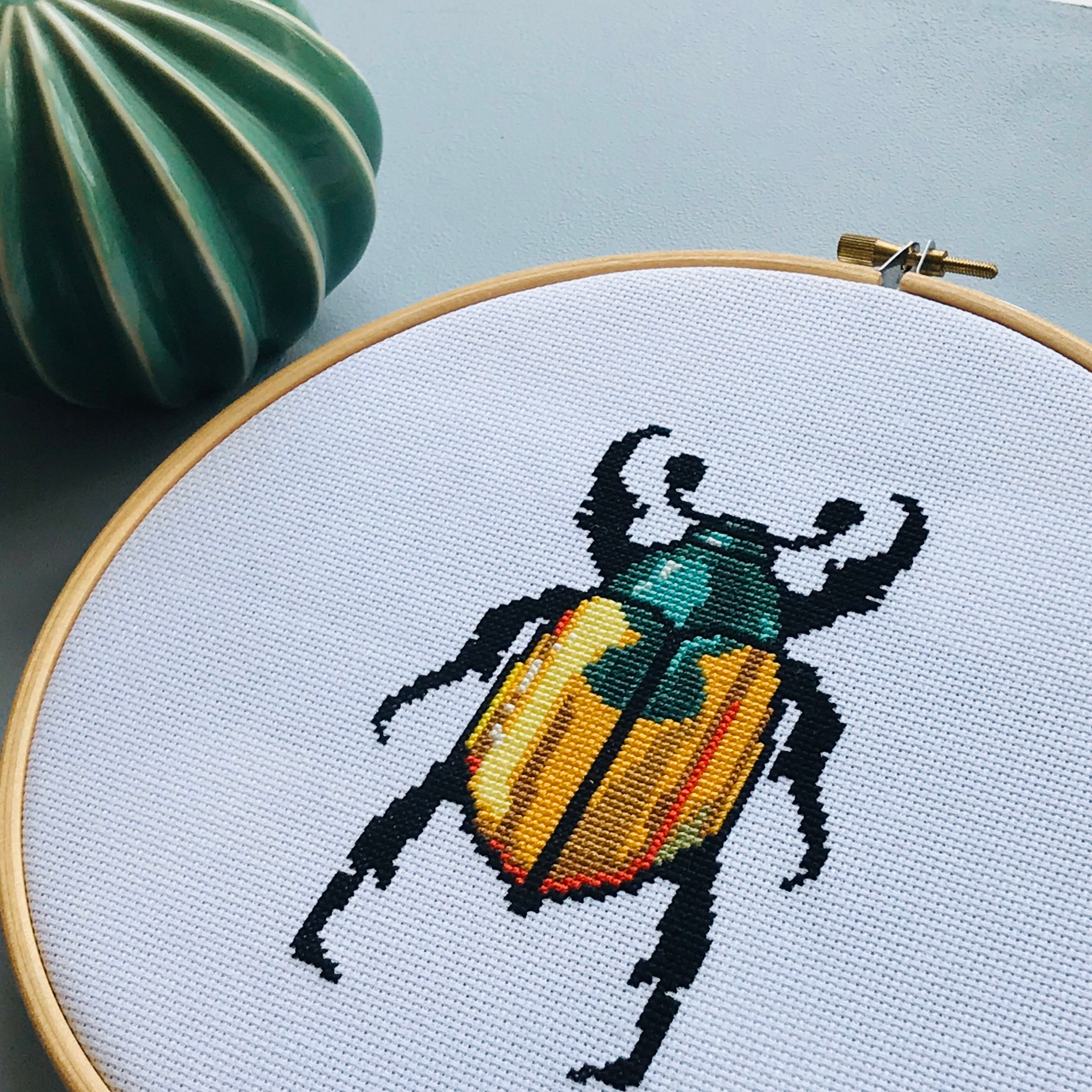 Modern Cross Stitch Pattern Yellow Bug, Cross Stitch Pattern PDF ...