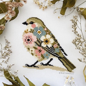 Spring Flower Bird Cross Stitch Pattern PDF - Instant Download, Floral ...