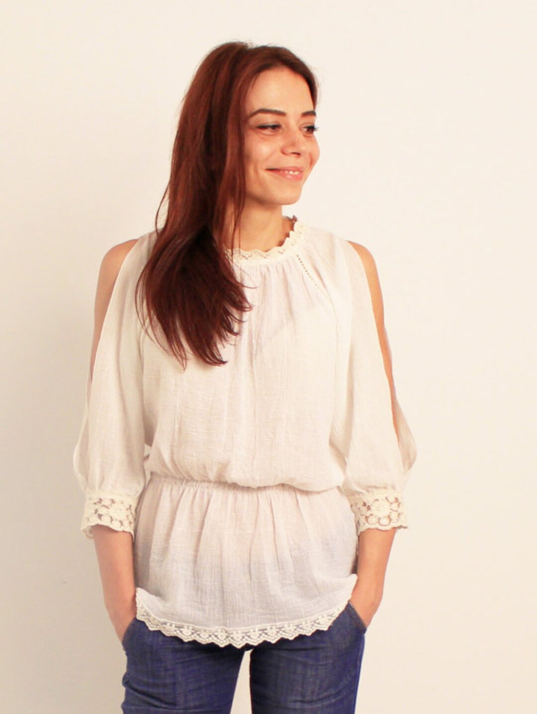 Rustic Cotton Blouse, Boho Blouse, Bohemian Blouse, Medium Sleeve ...