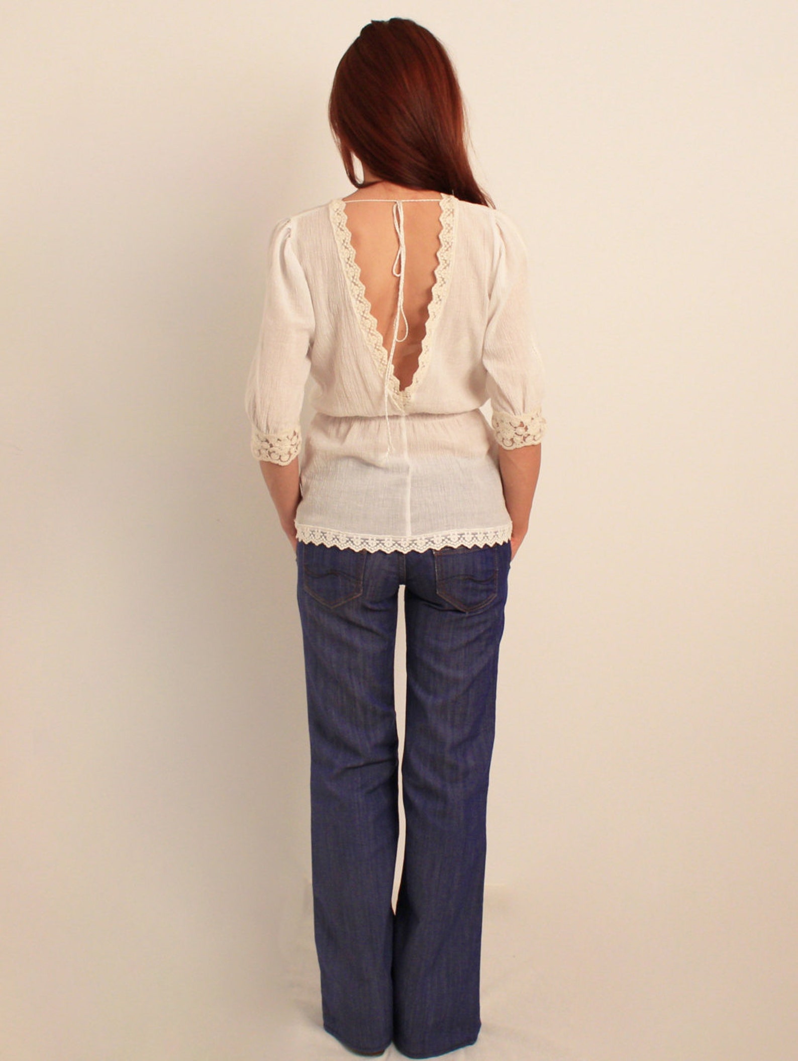 Rustic Cotton Blouse, Boho Blouse, Bohemian Blouse, Medium Sleeve ...