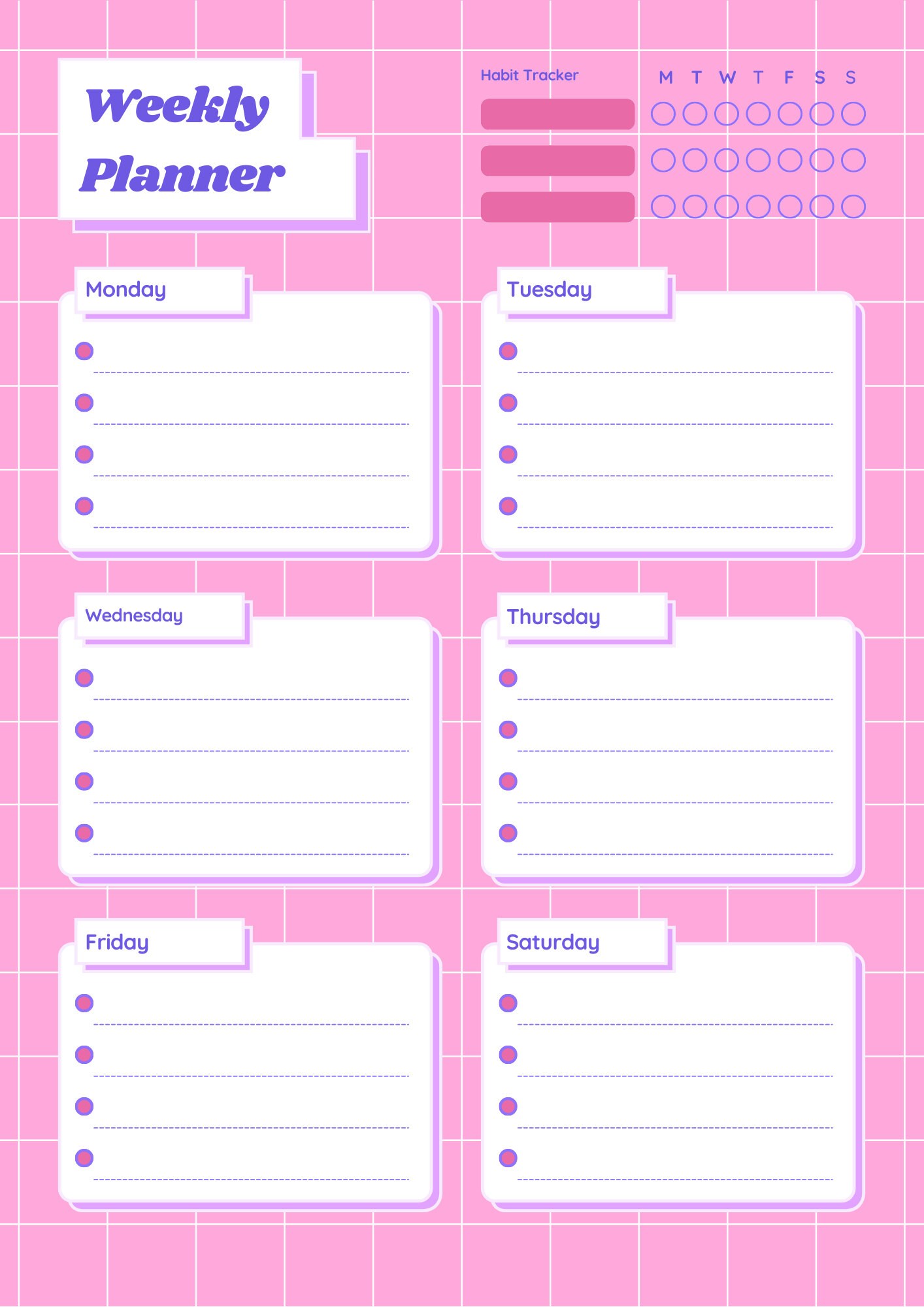 Weekly Planner Printable Retro 80s Style Turquoise, Peach, Lilac and ...