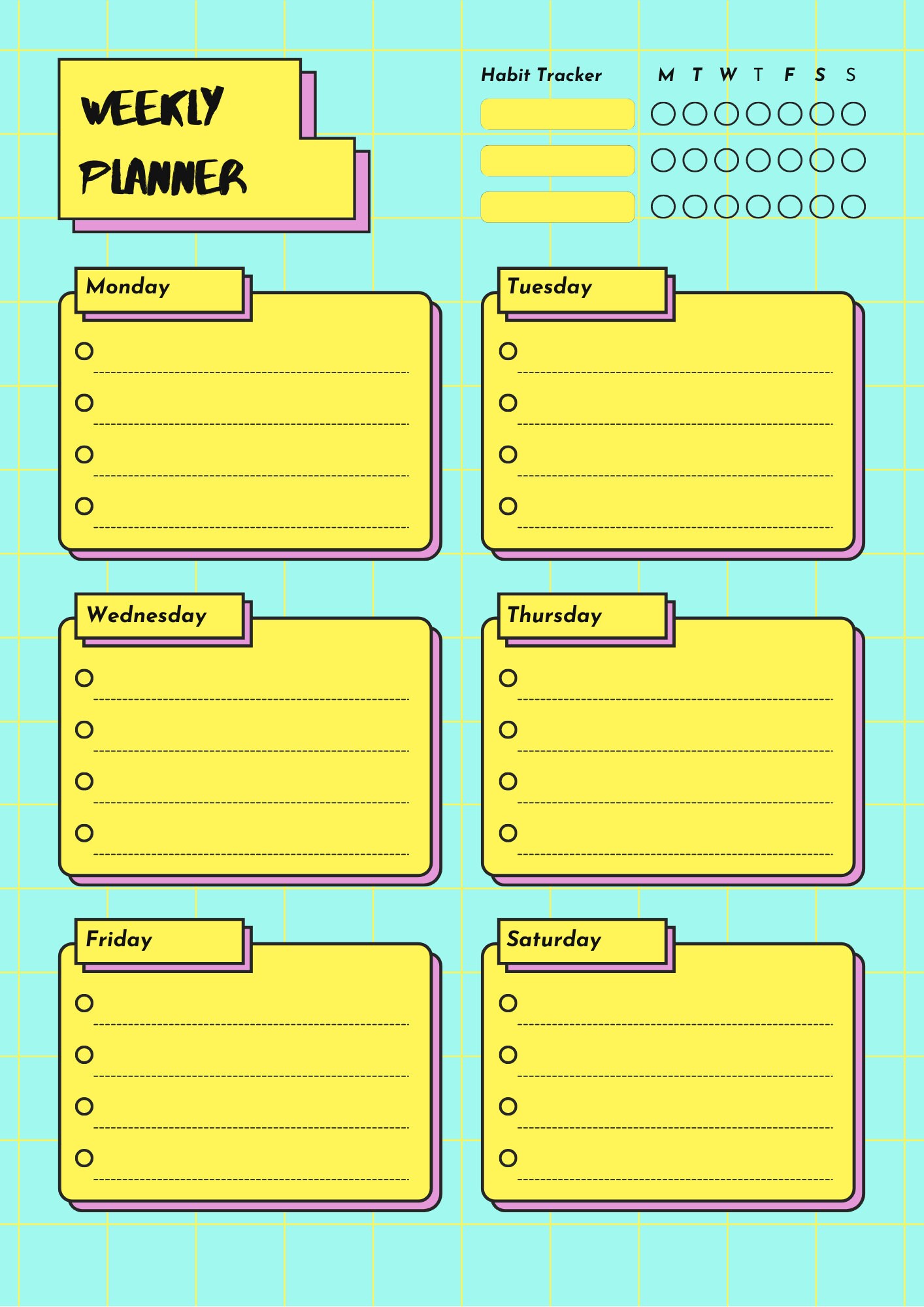 Weekly Planner Printable Retro 80s Style Turquoise, Peach, Lilac and ...