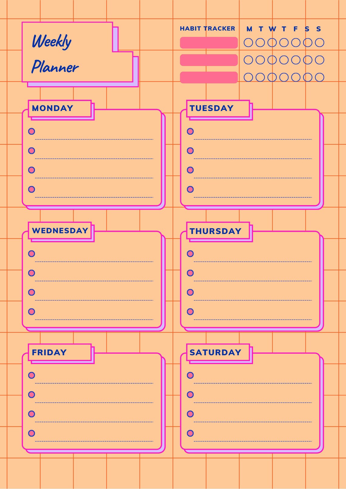 Weekly Planner Printable Retro 80s Style Turquoise, Peach, Lilac and ...