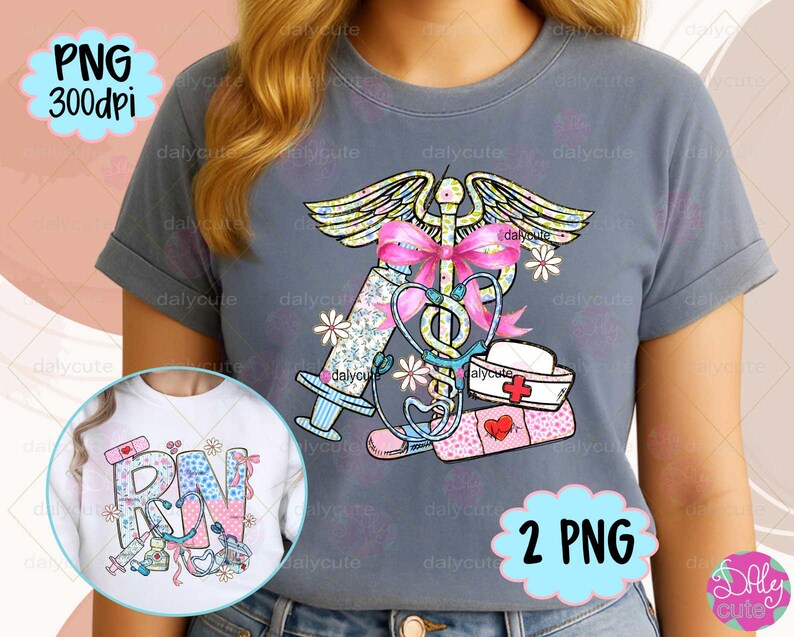 RN Png, Preppy Registered Nurse Spring Floral, Nurse Floral Bow, Trendy ...