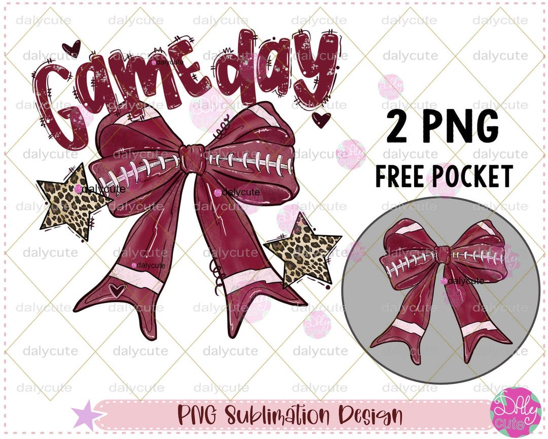 Coquette Football Maroon PNG, Game Day Png, Leopard Print Maroon Bow ...