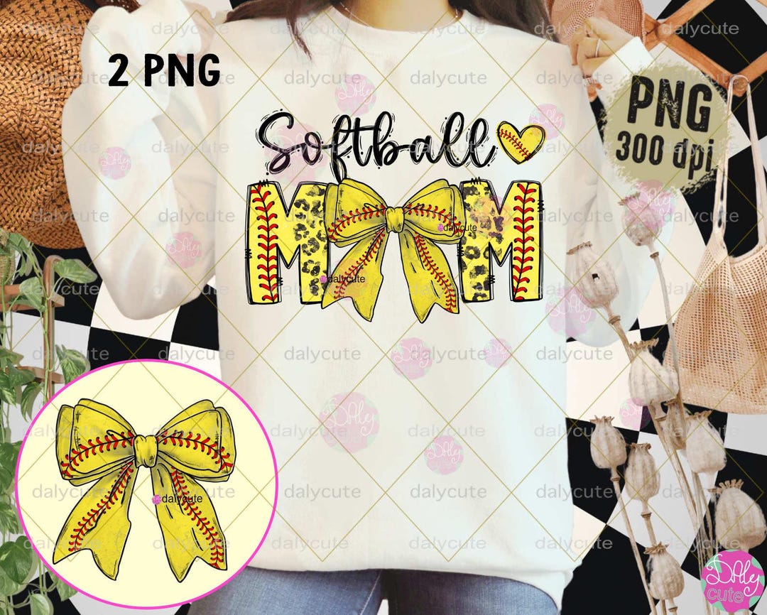 Softball Mom Png, Game Day Softball Bow Png, Retro Mama Cute Doodle ...