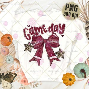Coquette Football Maroon PNG, Game Day Png, Leopard Print Maroon Bow ...