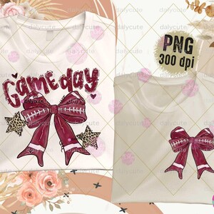 Coquette Football Maroon PNG, Game Day Png, Leopard Print Maroon Bow ...