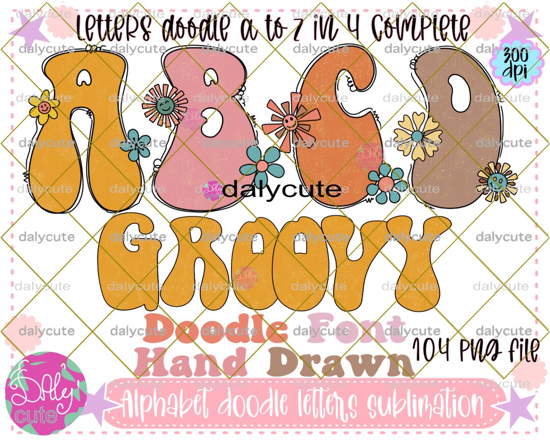 Groovy Alphabet PNG, Retro Doodle Font, Groovy Flowers Digital Download ...
