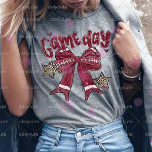 Coquette Football Maroon PNG, Game Day Png, Leopard Print Maroon Bow ...