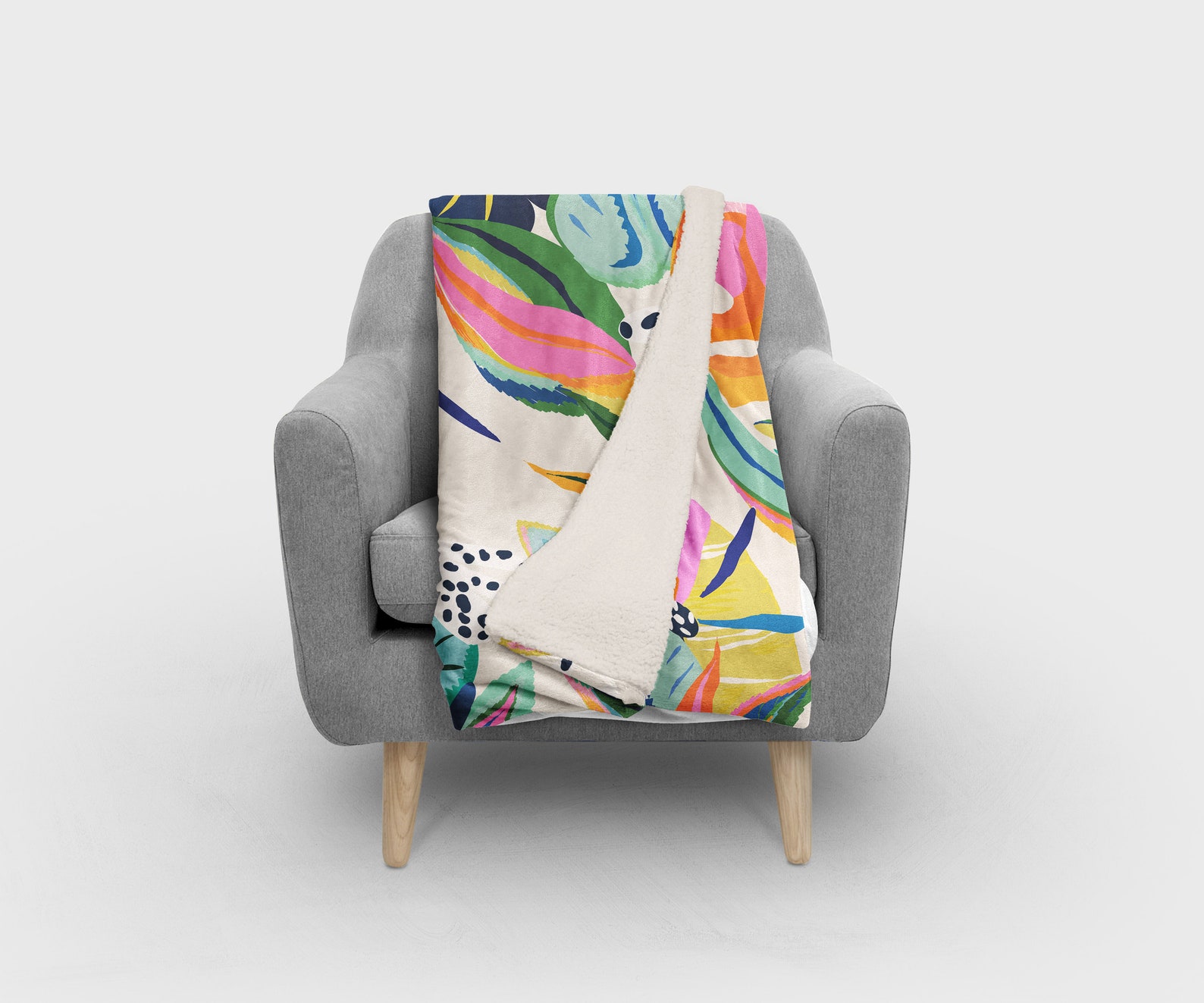 Colorful Maximalist Botanical Sherpa Throw Blanket - Boho Blanket ...