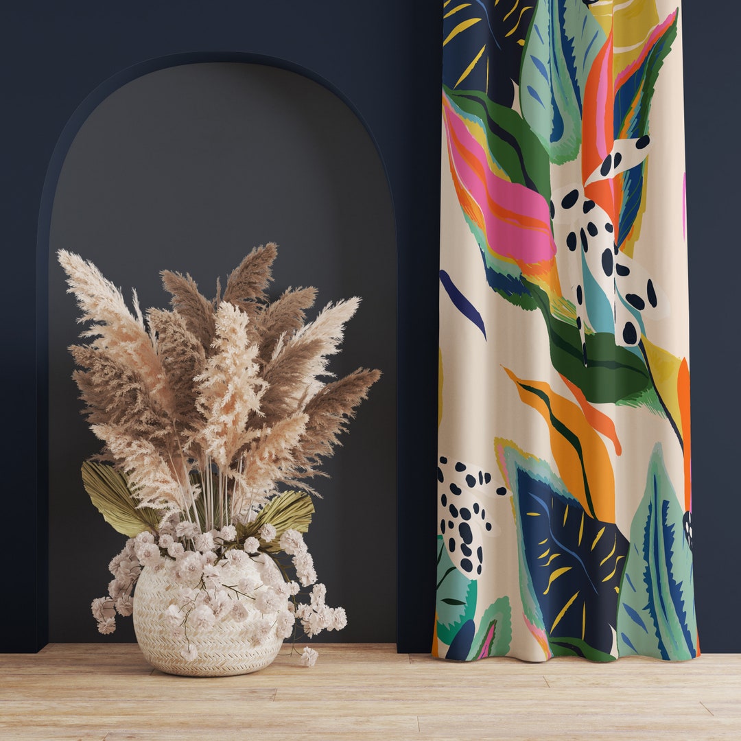 Colorful Maximalist Botanical Window Curtain - Boho Bedroom Curtain ...