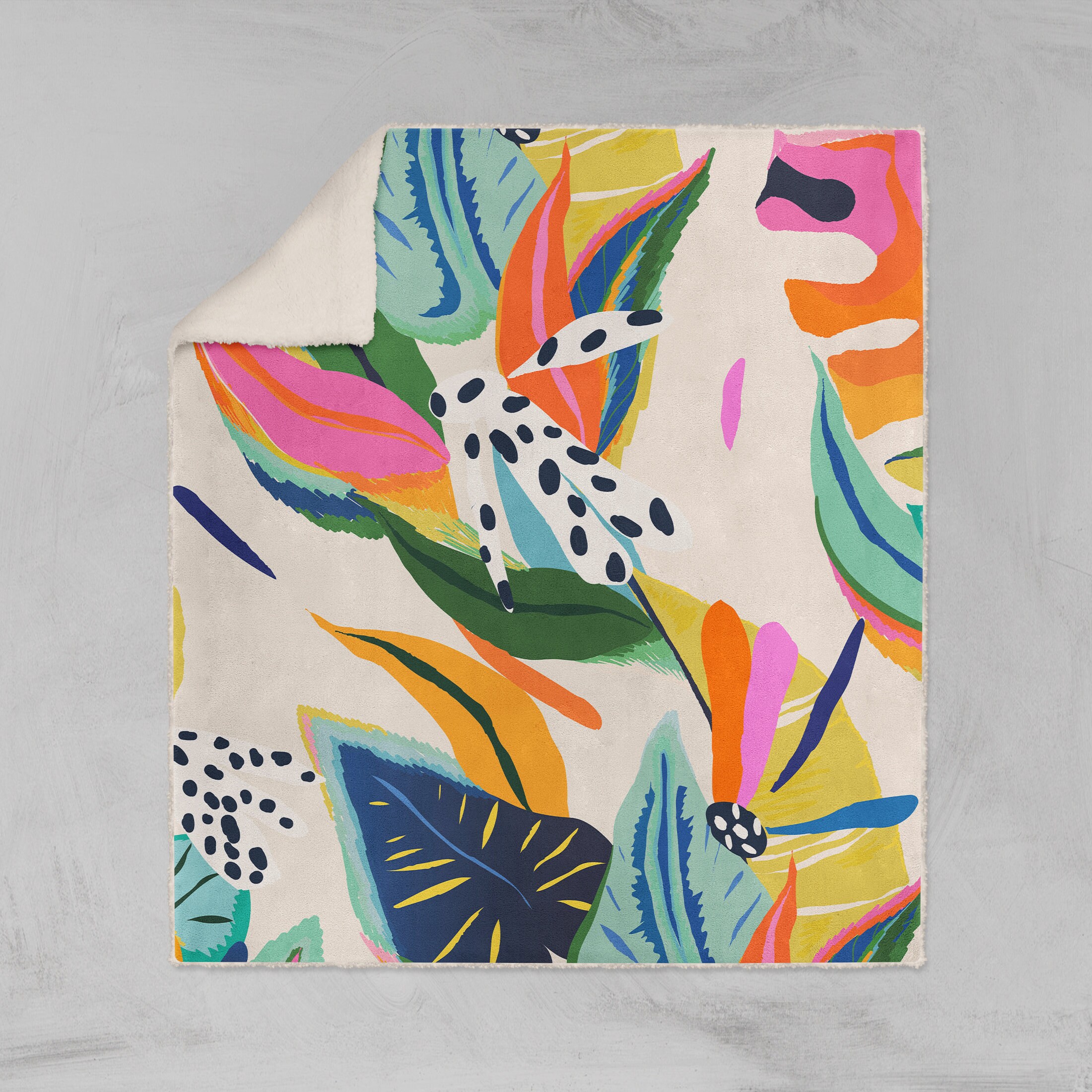 Colorful Maximalist Botanical Sherpa Throw Blanket - Boho Blanket ...