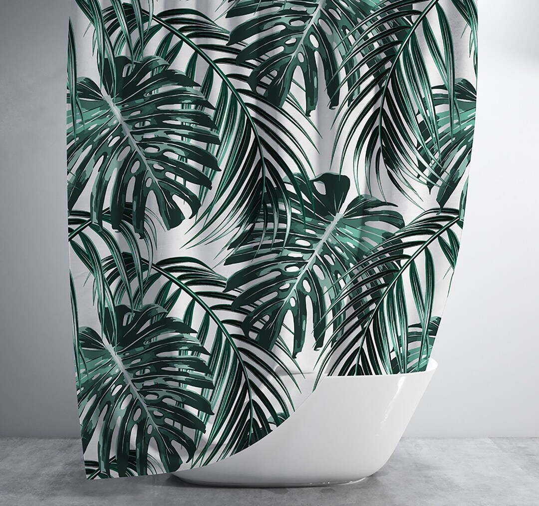 Tropical Leaf Forest Green Shower Curtain - Etsy