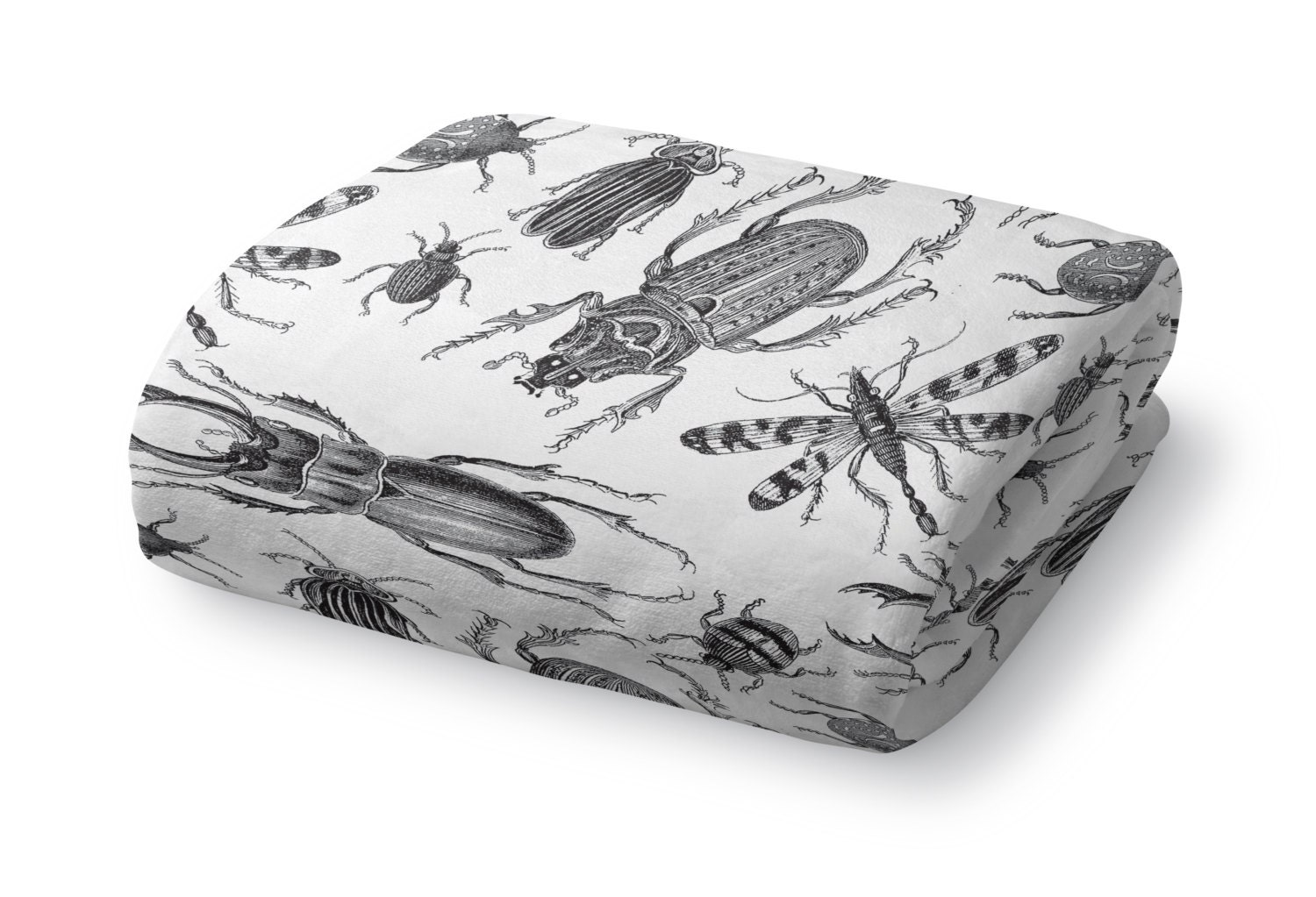 Black and White Vintage Bugs Plush Throw Blanket With White Back - Etsy