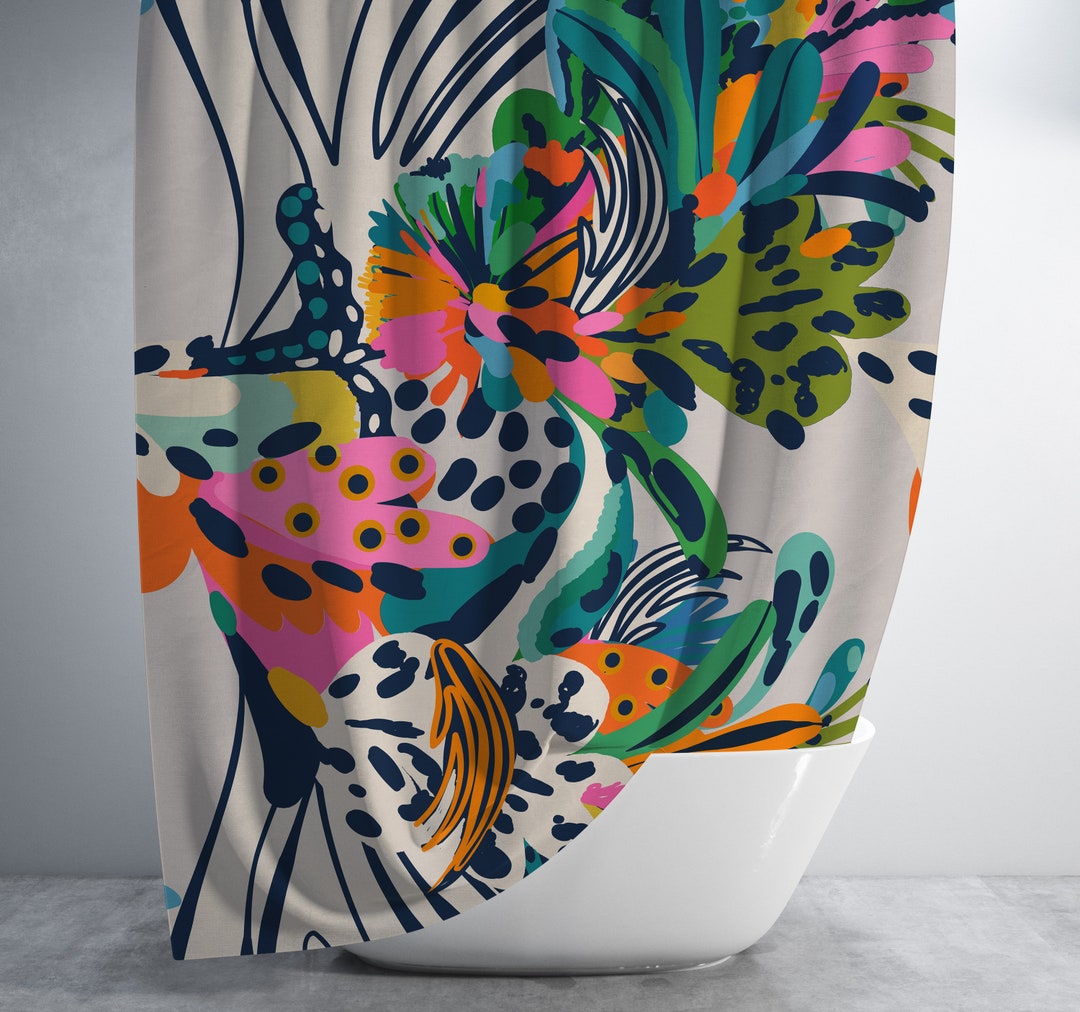 Colorful Maximalist Botanical Shower Curtain - Boho Shower Curtain ...