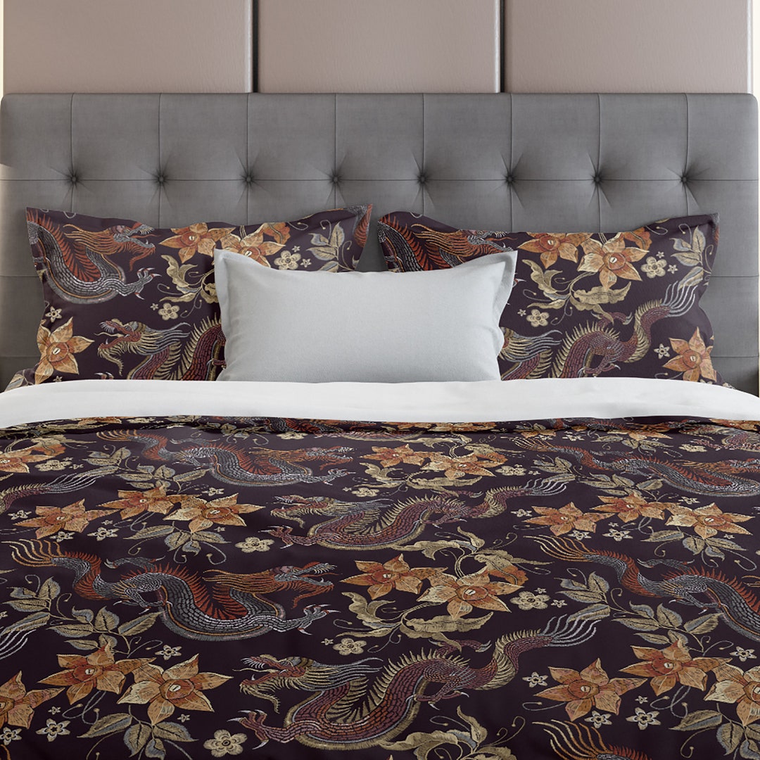 Chinese Dragon Floral Bedding - Etsy