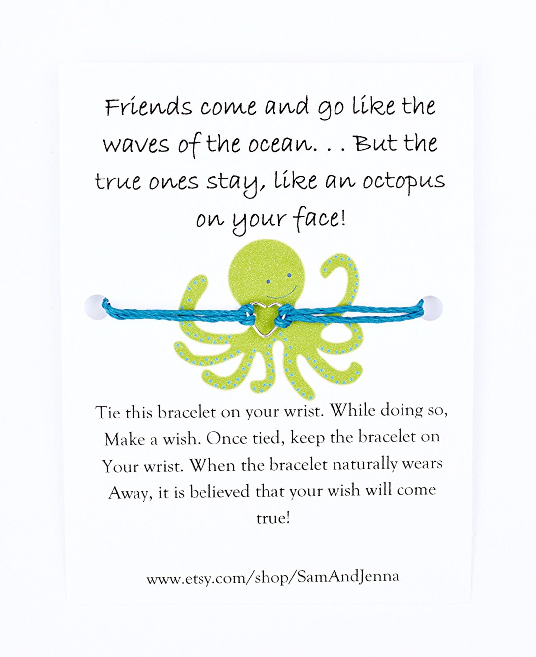 Friendship Wish Bracelet (cute, Octopus, Friendship Quote, Gift for ...