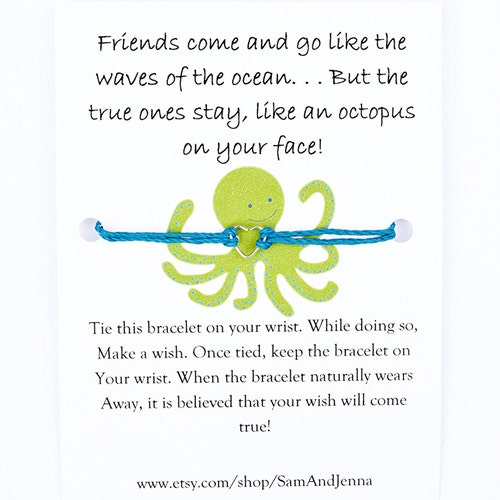 Friendship Wish Bracelet cute Octopus Friendship Quote - Etsy