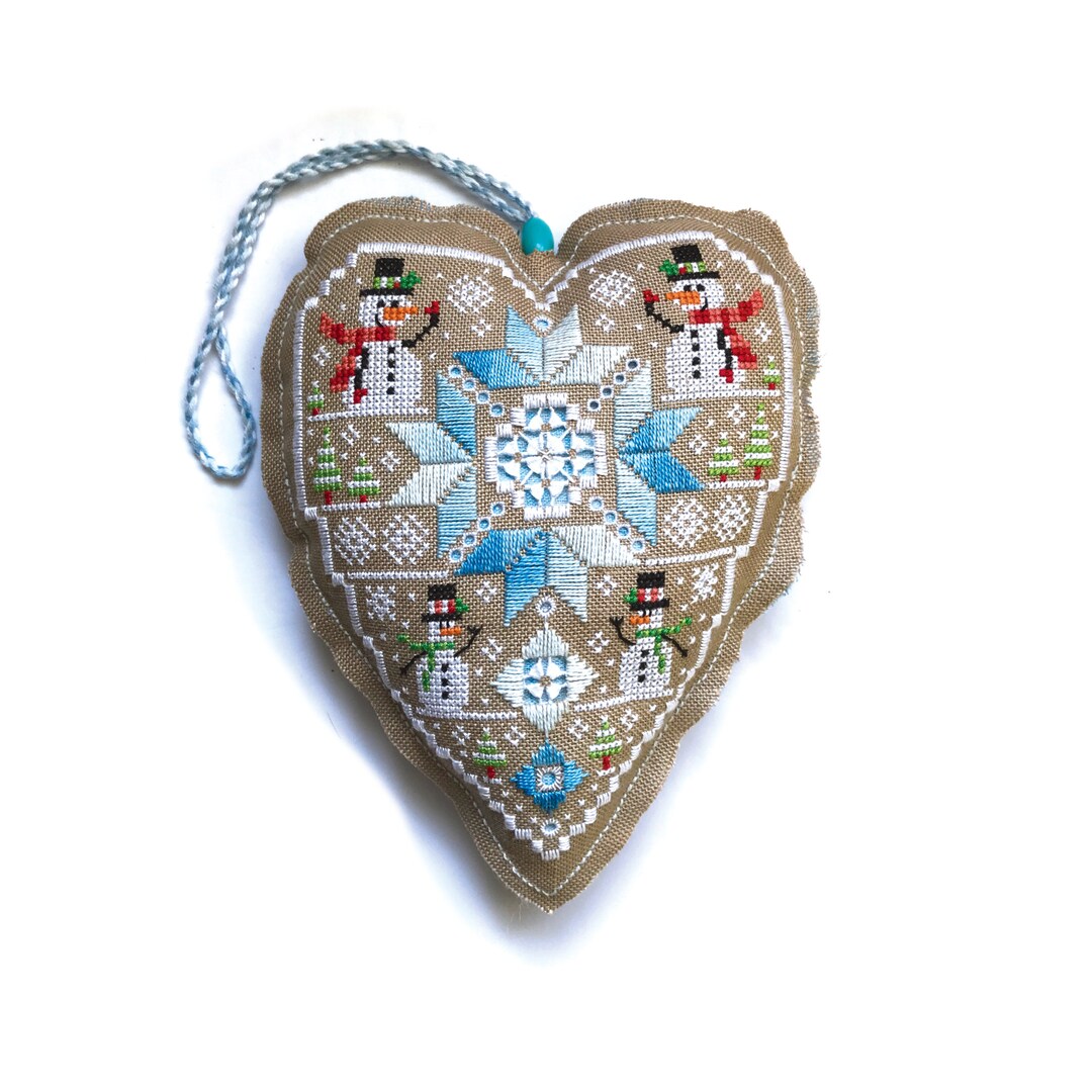 Snowman Heart Ornament - Cross Stitch and Hardanger Pattern - Durene J ...