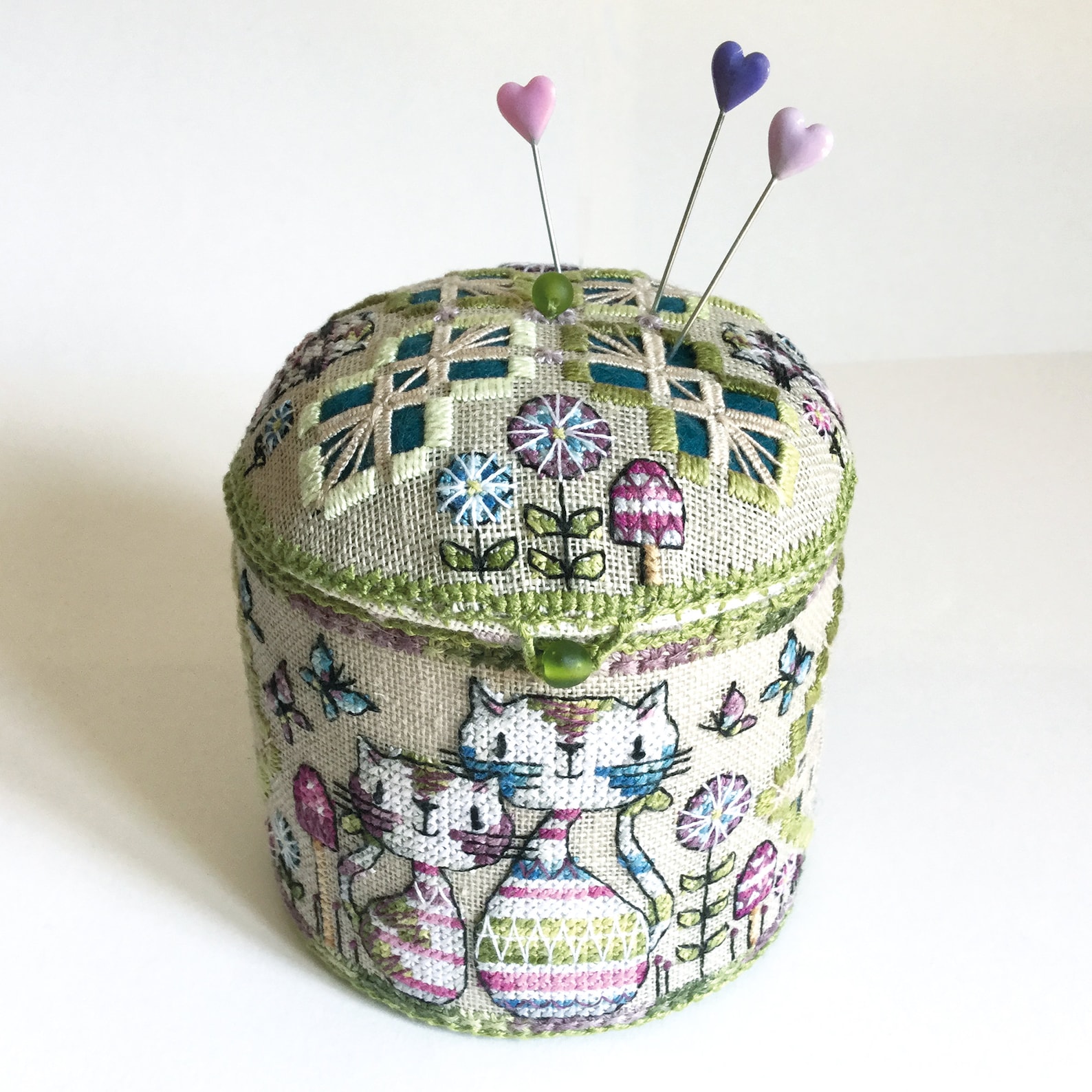 Cat Pin Cushion Pot - Cross Stitch and Hardanger Pattern - Durene J ...