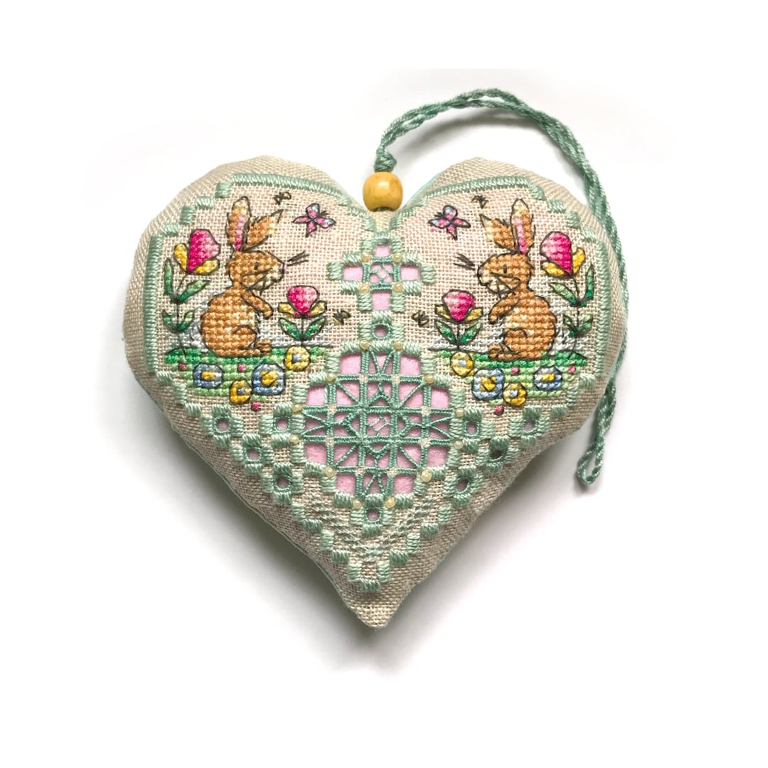 Bunnies Heart Ornament - Cross Stitch and Hardanger Pattern - Durene J ...