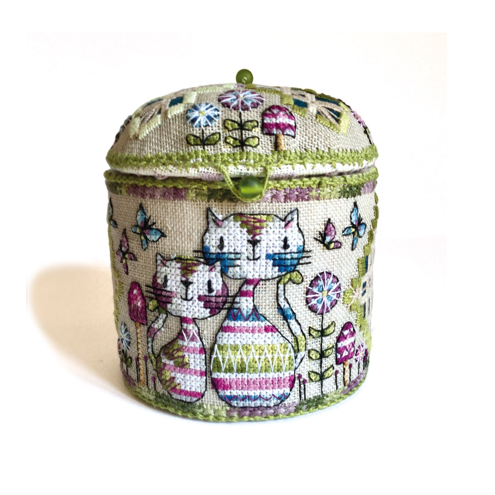 Cat Pin Cushion Pot - Cross Stitch and Hardanger Pattern - Durene J ...