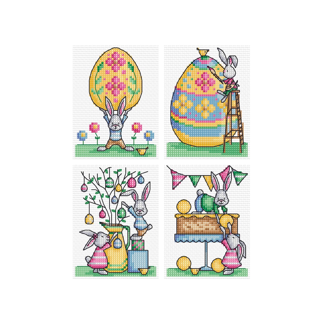 Easter Bunnies - Set of 4 - Durene J Cross Stitch Pattern - DJXS2471 - Etsy