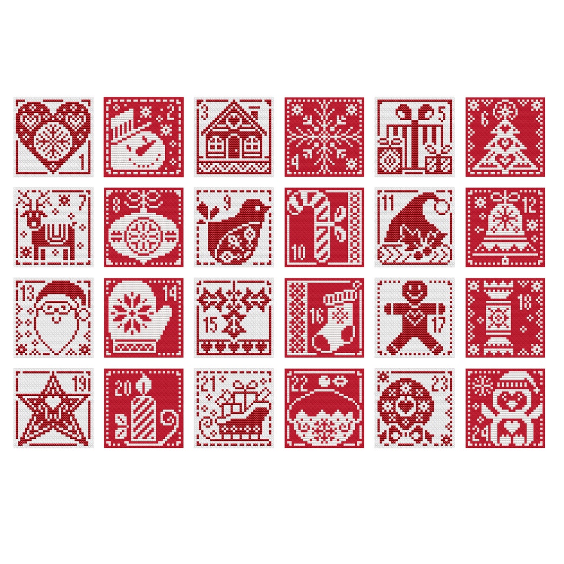 Red and White Christmas Advent Calendar Set of 24 Durene J - Etsy