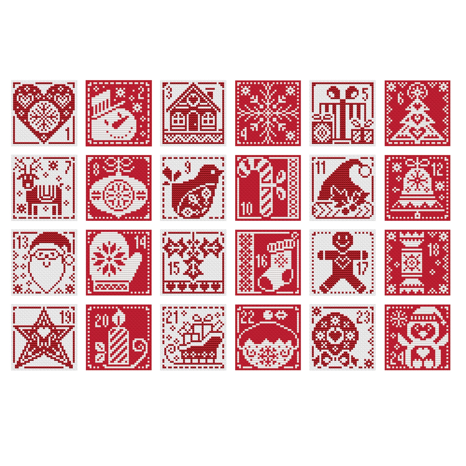 Red and White Christmas Advent Calendar Set of 24 Durene J - Etsy