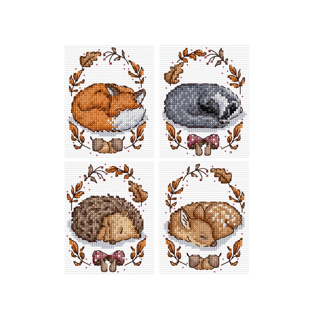 Autumn Sleeping - Set of 4 - Durene J Cross Stitch Pattern - DJXS2455 ...