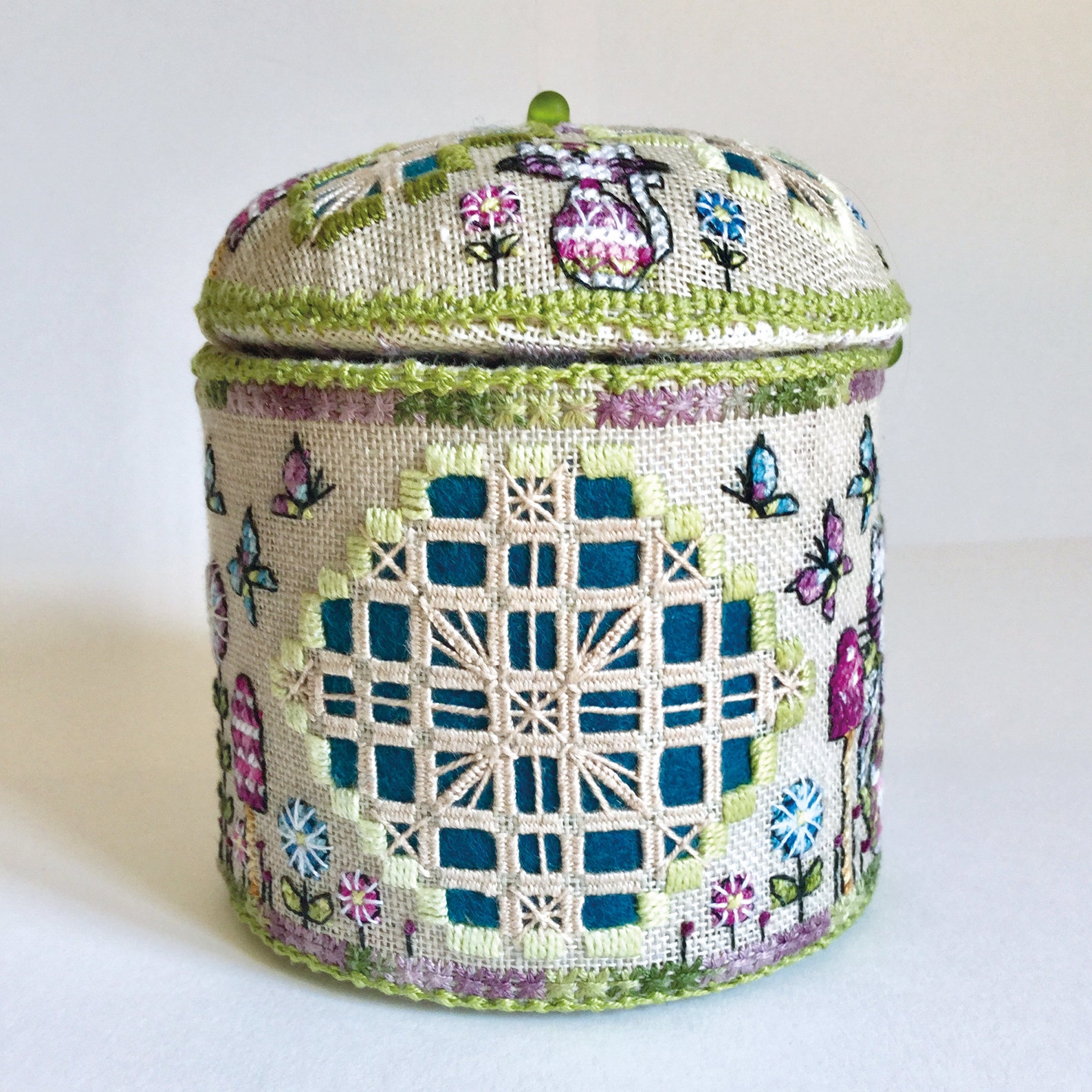 Cat Pin Cushion Pot - Cross Stitch and Hardanger Pattern - Durene J ...