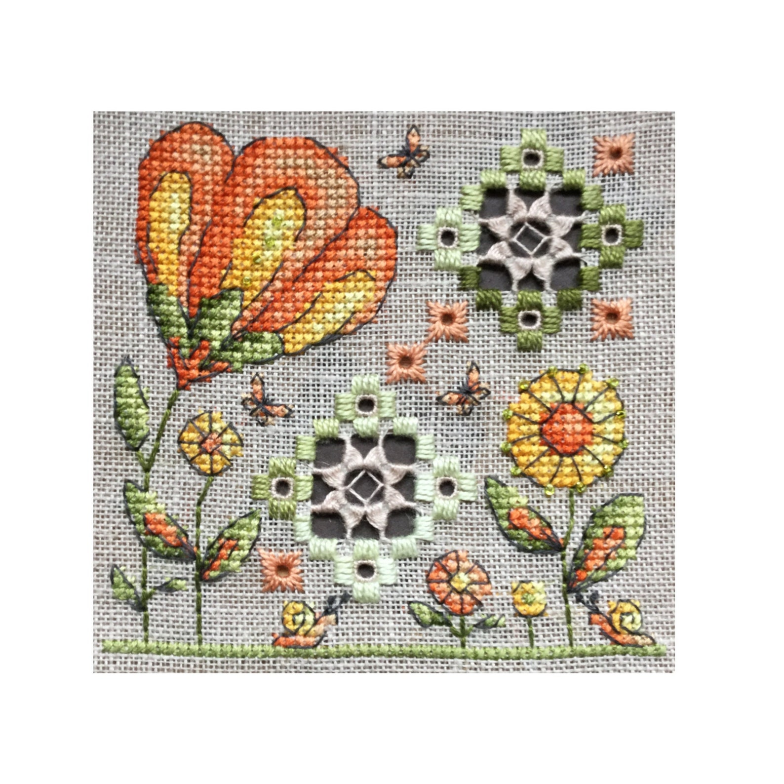 Snails and Flowers - Cross Stitch and Hardanger Pattern - Durene J ...