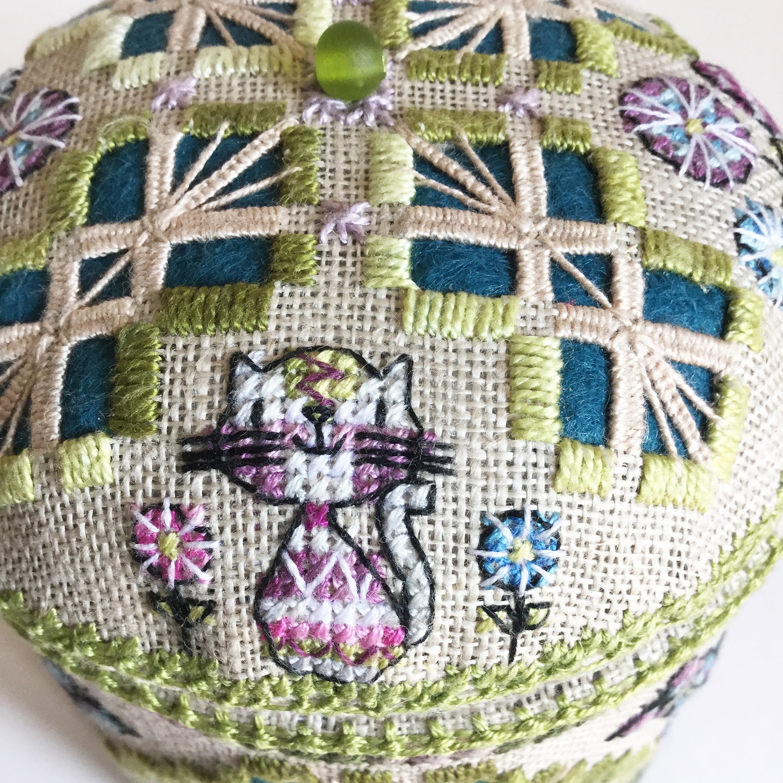 Cat Pin Cushion Pot - Cross Stitch and Hardanger Pattern - Durene J ...