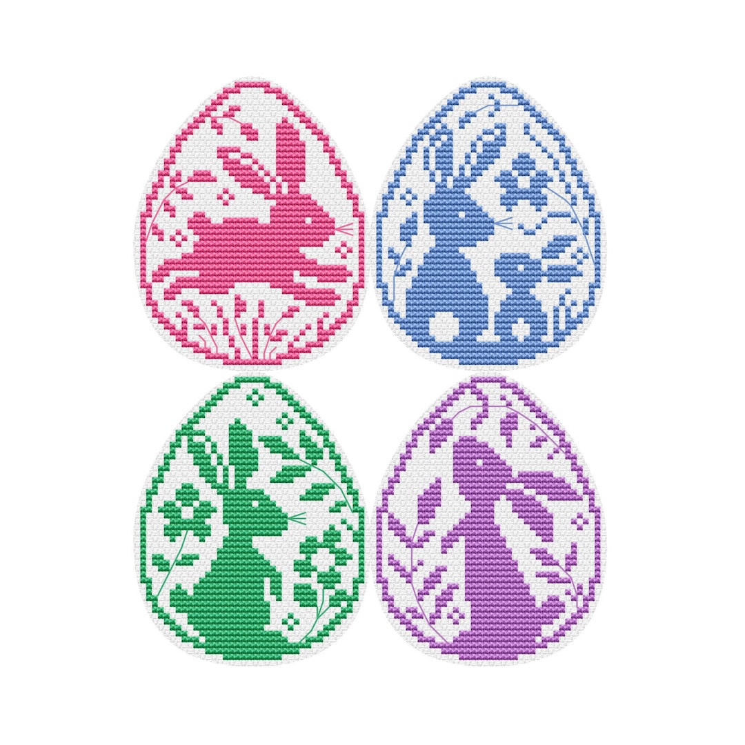 Bunny Eggs - Set of 4 - Durene J Cross Stitch Pattern - DJXS2513 - Etsy