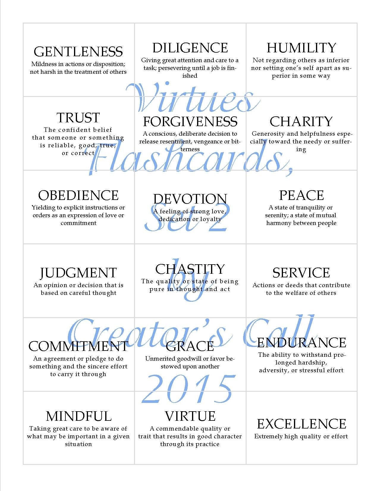 Character Trait Definition Flashcards Set 2 Set of 18 | Etsy