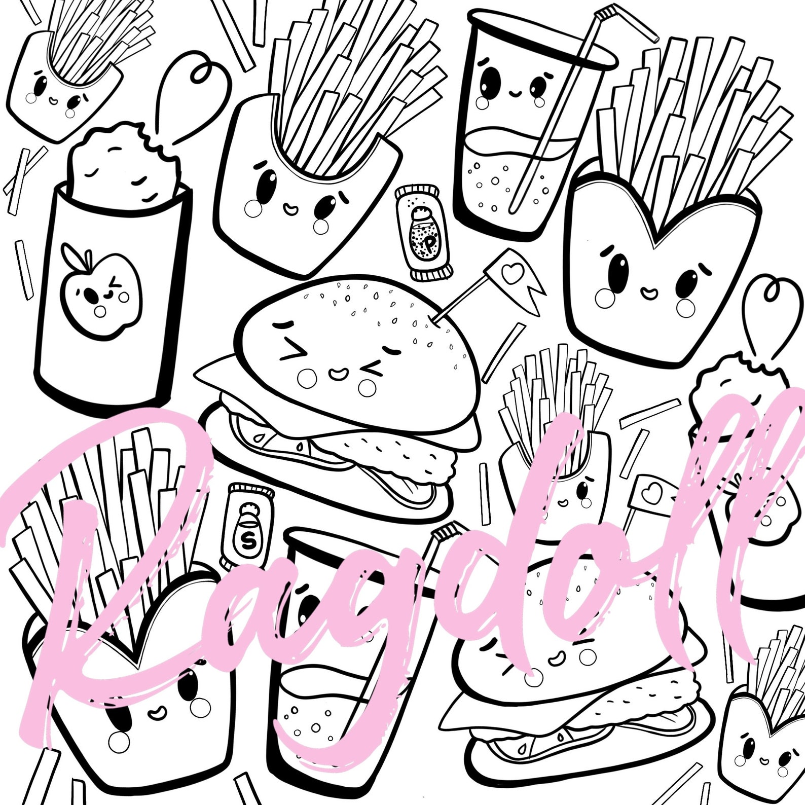 Colouring Page PRINTABLE Kawaii Fast Food Colouring Page. Kawaii. Cute ...