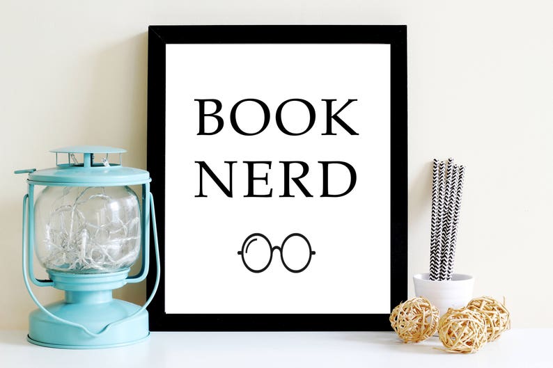 Book Nerd, Library Art, Library Sign, Wall Art Print, Wall Art, Black ...