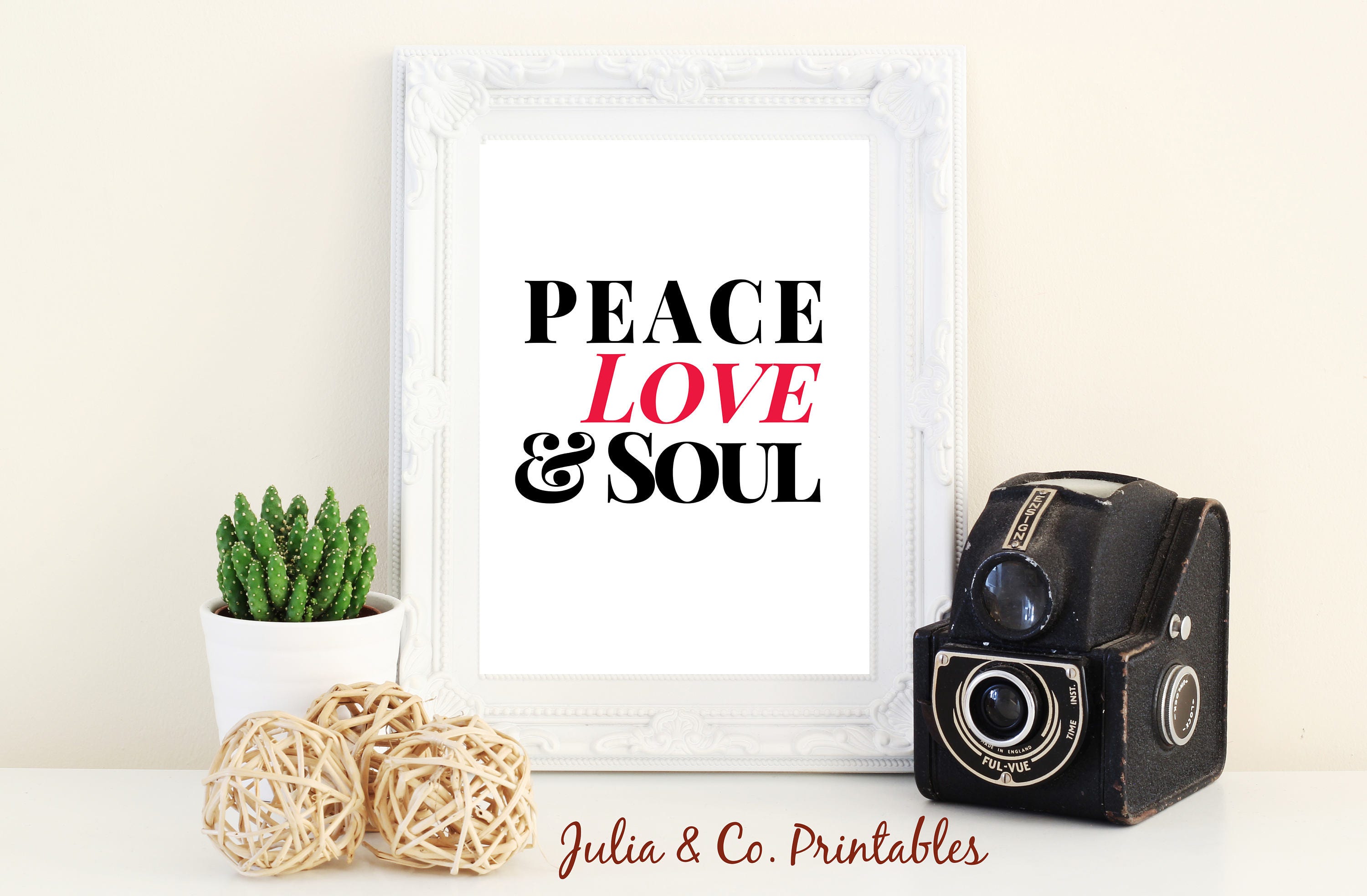 Peace Love and Soul Printable, Downloadable Print, Black White, Love ...