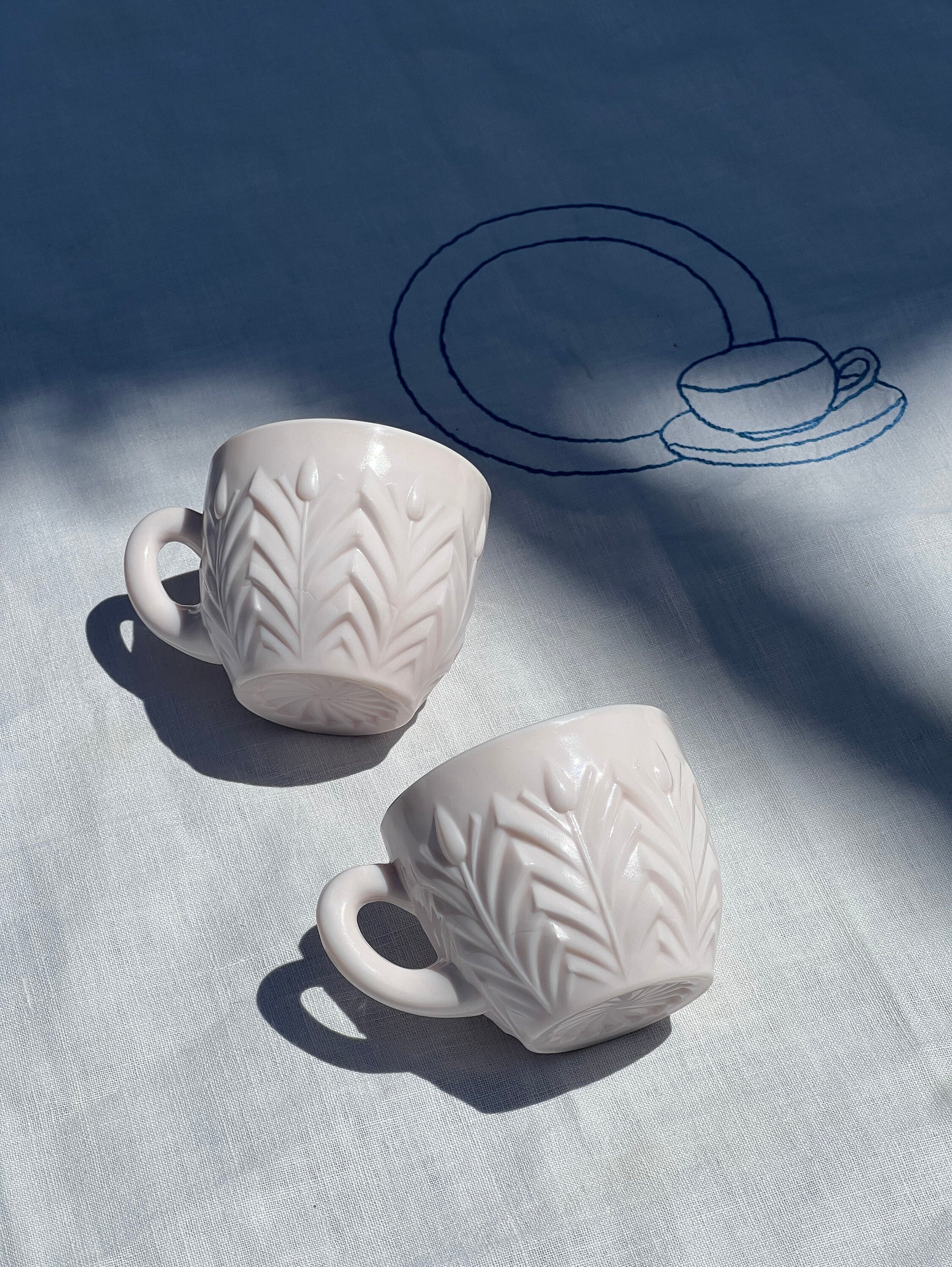 Jeannette Pink Milk Glass Cups - Etsy