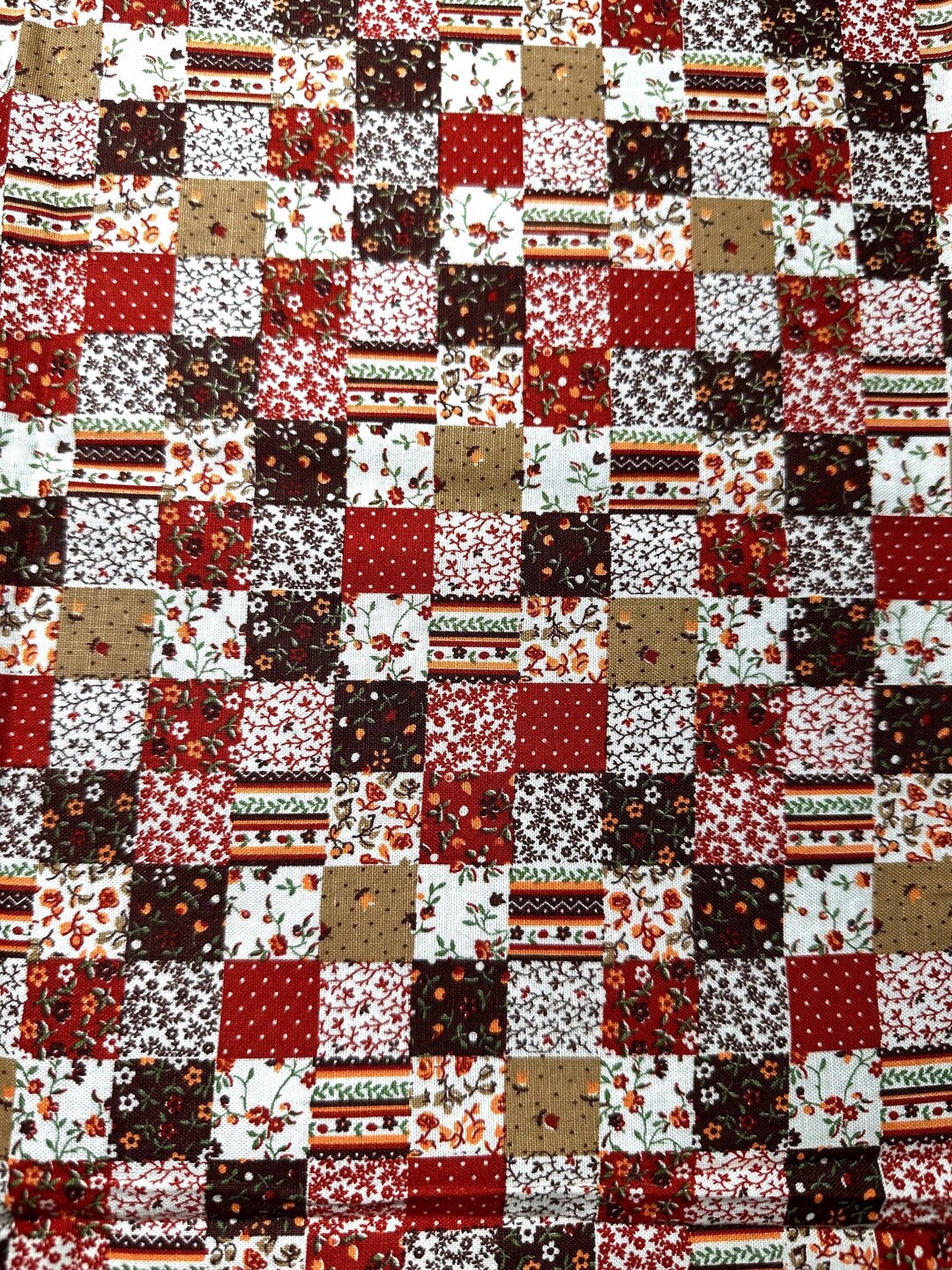 Country Quilt Patches Plaid Cheater Brown Tan Orange Rose VIP Cranston ...
