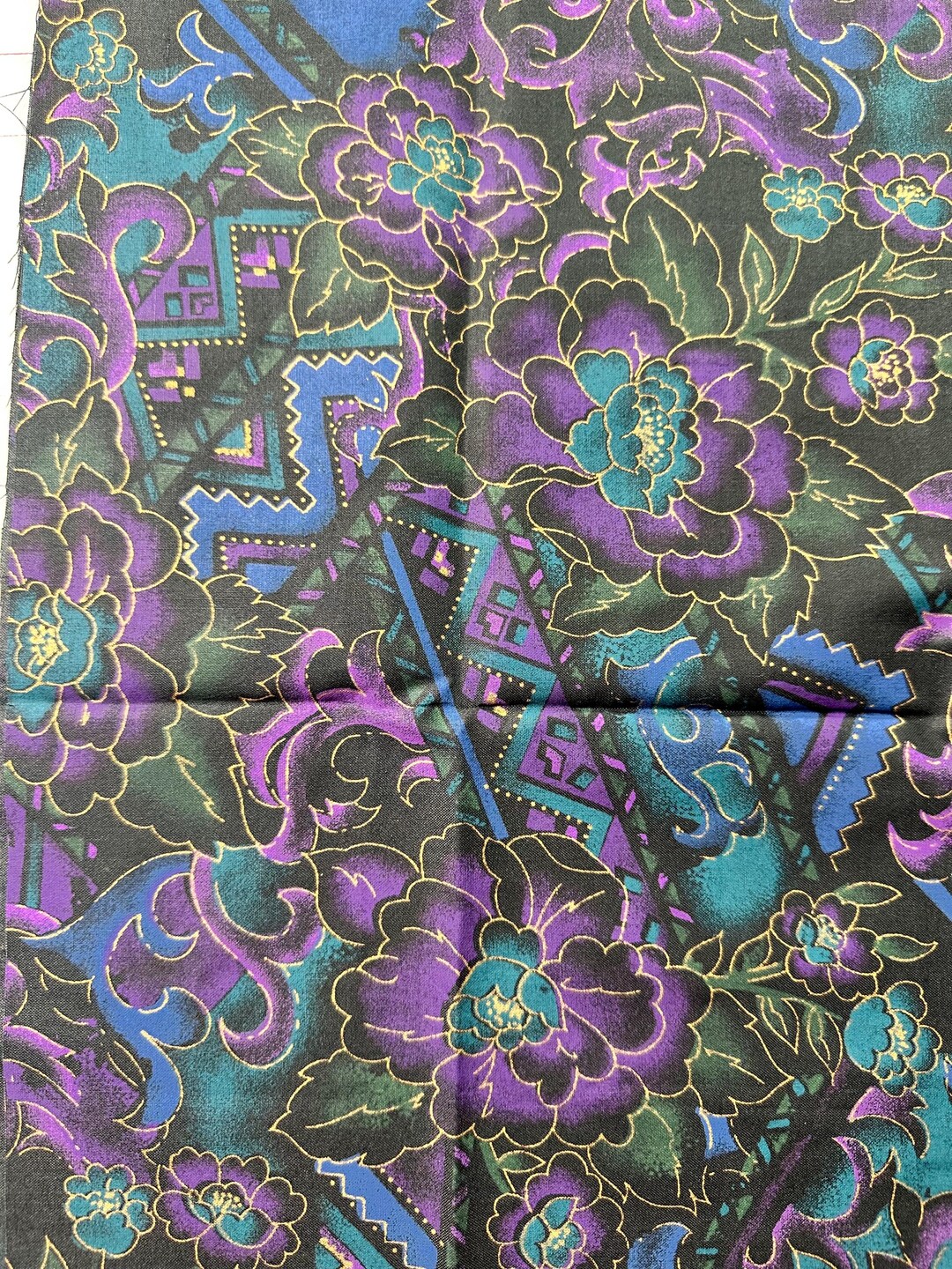 Aztec Black Metallic Gold Purple Blue Teal Roses Paisley Jewel Floral ...